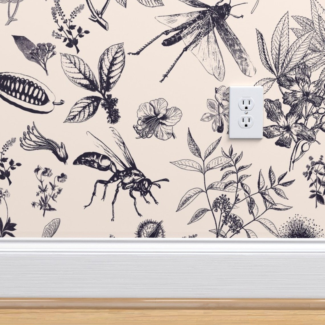 Botanical Insect Wallpaper Insect Garden Retro by | Etsy