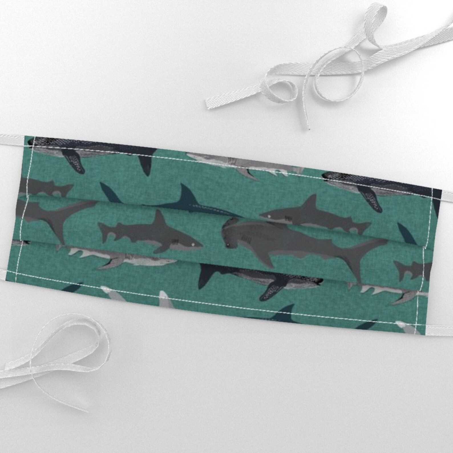 Shark Fabric Nautical Sharks by Andrea Lauren Teal Green | Etsy
