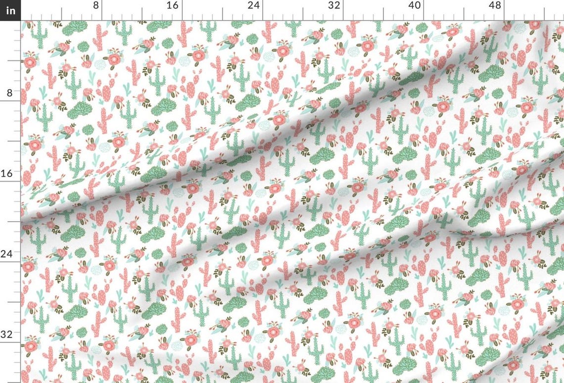 Tropical Cacti Fabric - Cactus Flowers Florals Girls Flower Cute Cactus ...