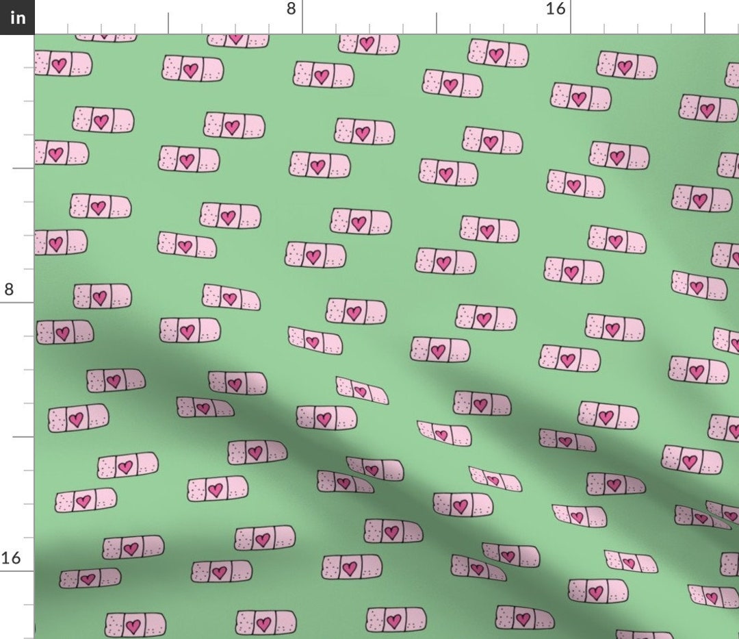 Kawaii Mint and Pink Band-aid Fabric Kawaii Band-aid Green - Etsy