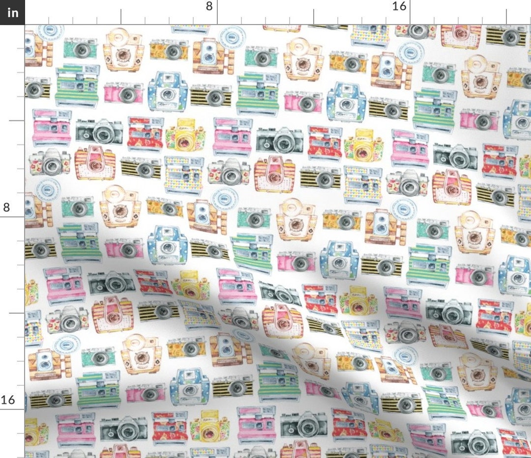 Colorful Watercolor Cameras Fabric Watercolor Cameras Large Scale by ...