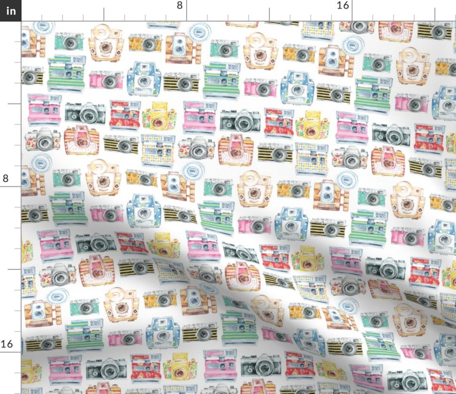 Colorful Watercolor Cameras Fabric Watercolor Cameras Large Scale by ...