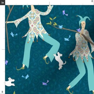 Blue Jester Fabric the Fool by Vo Aka Virginiao Blue Whimsical Jester ...