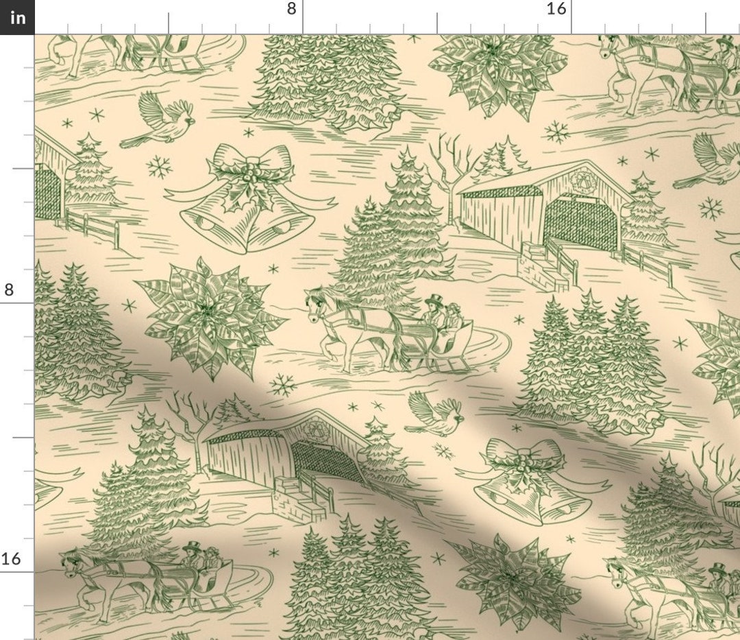 Holiday Toile Fabric Christmas Sleigh Ride Toile by - Etsy