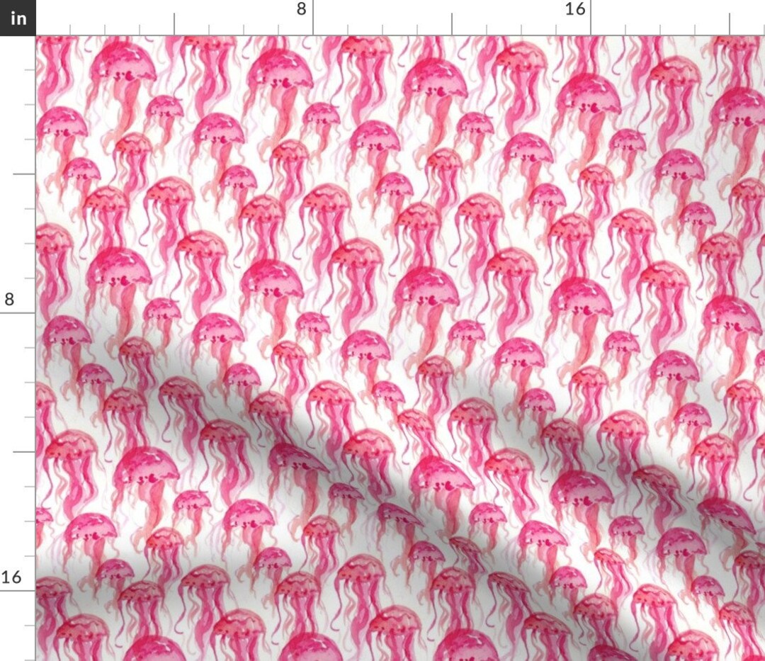 Watercolor Pink Jellyfish Fabric Jellyfish by Countrygarden - Etsy