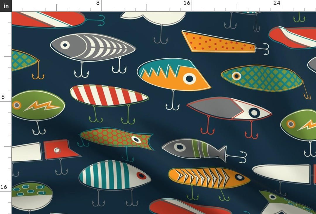 Fishing Lures Nautical Fishing Fabric - Hooked up - Very Large by ...