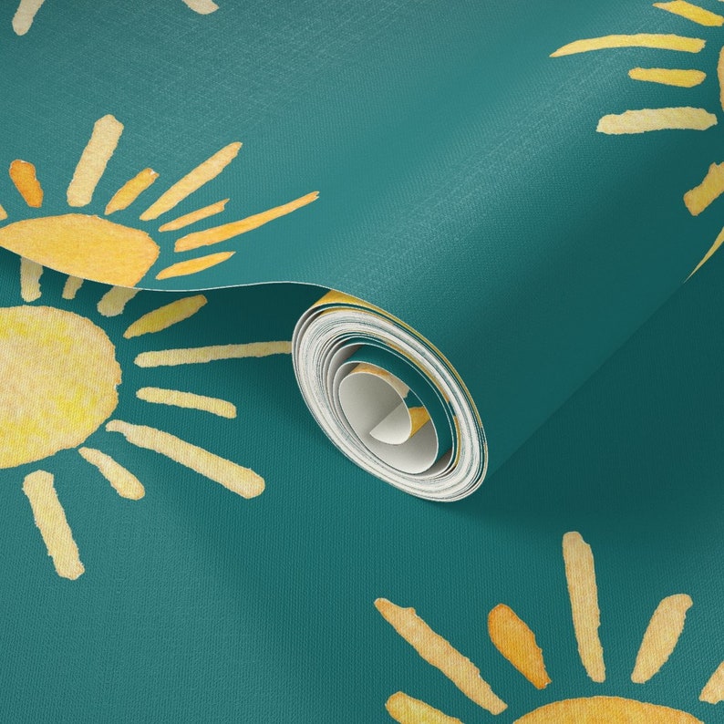 Teal Sun Wallpaper Summer Sunshine by Angelinamariadesigns - Etsy