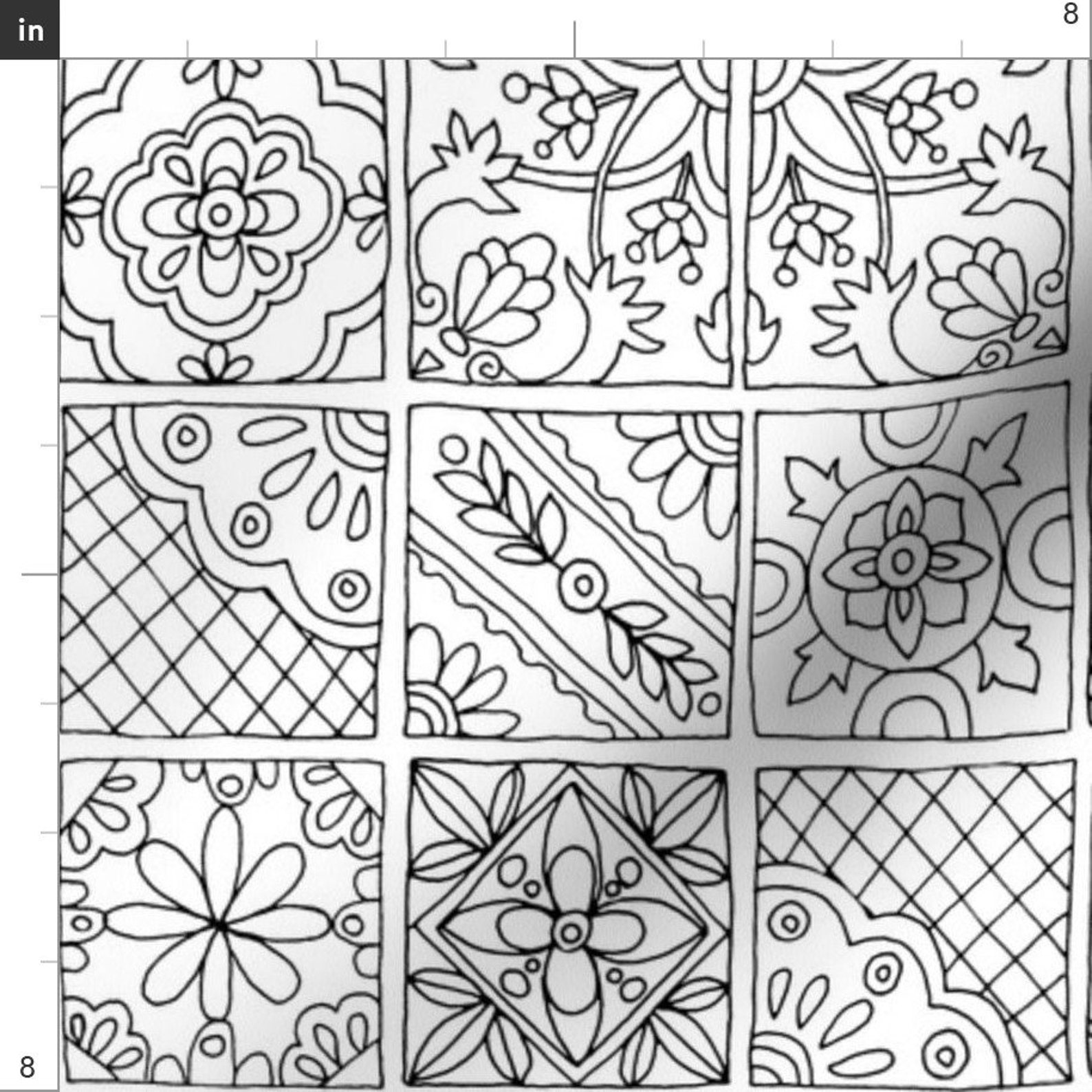 Hand Drawn Tile Fabric Talavera Tiles by Snowflower Black | Etsy