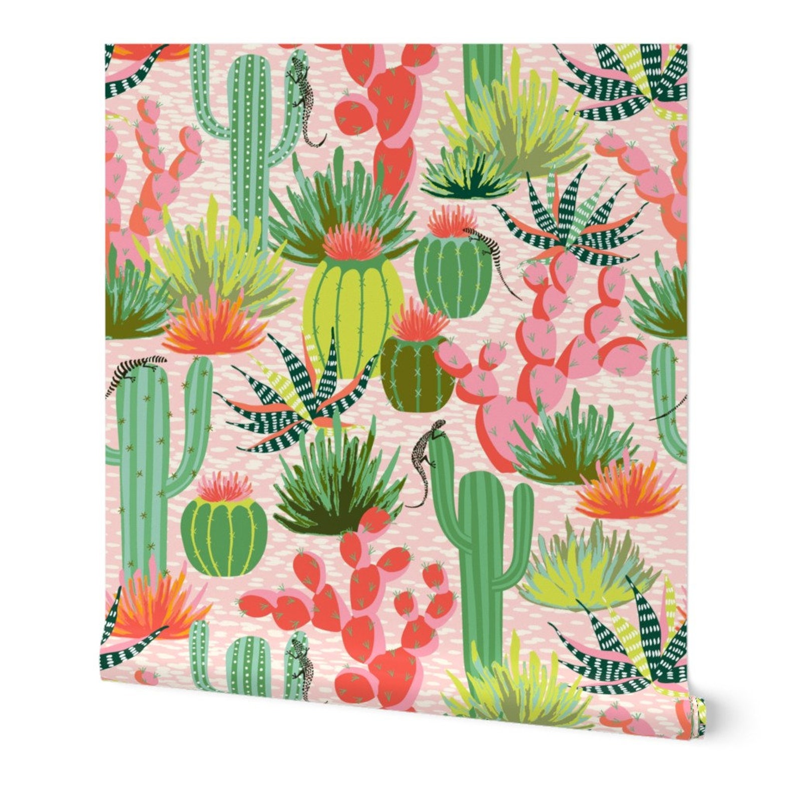 Cacti Wallpaper Modern Desert by Vivdesign Succulents Boho | Etsy