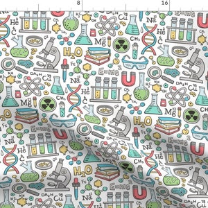 Science Fabric Science Lab by Caja Design White Colorful - Etsy