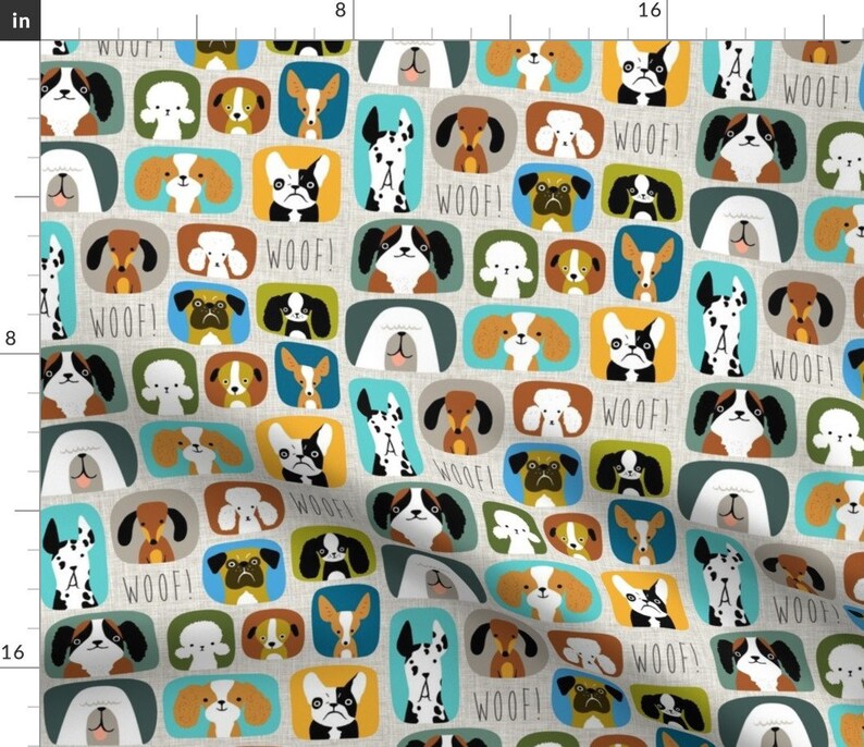 Mod Dogs Say Woof Fabric Doggie Portrait Gallery by - Etsy