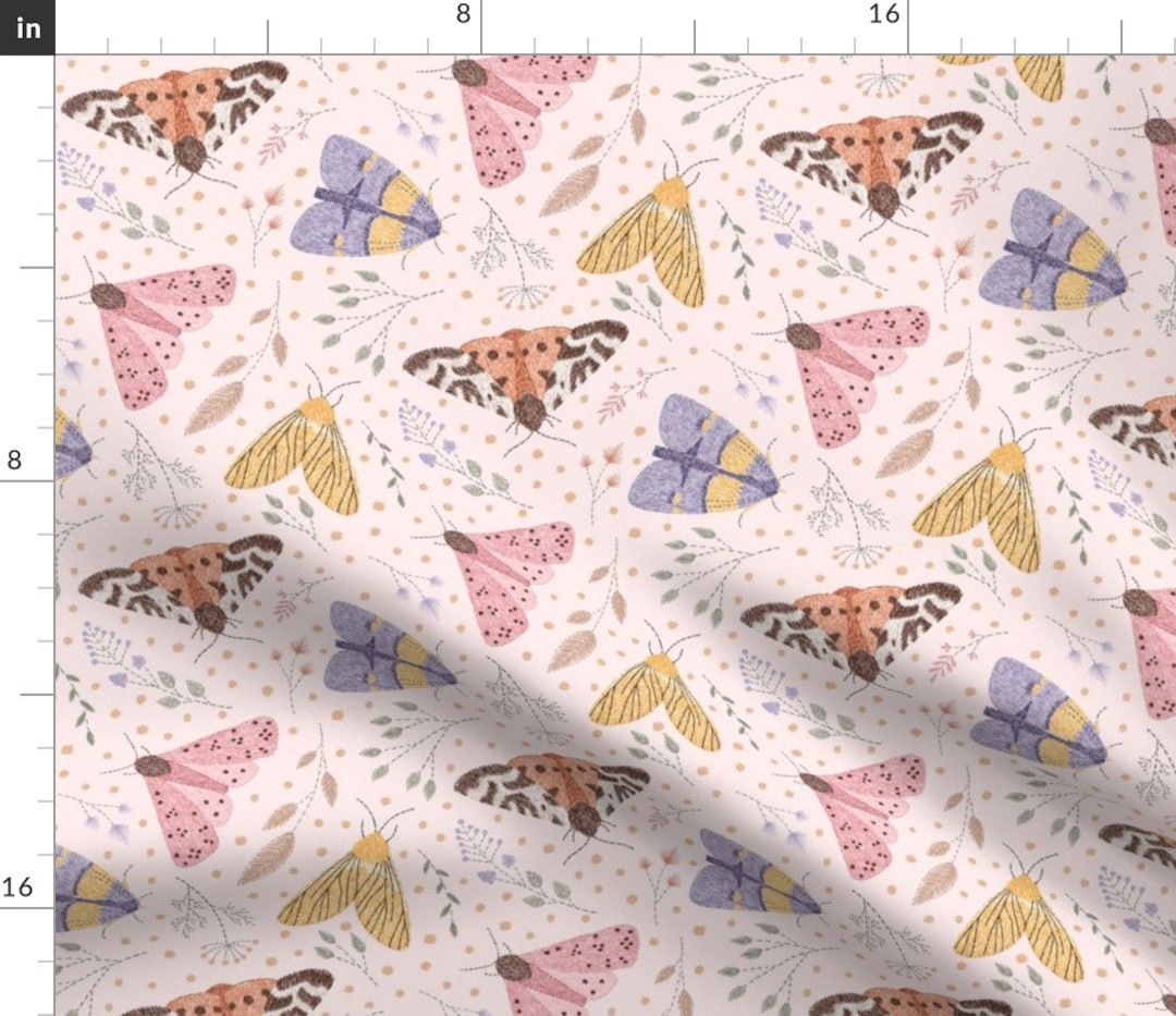 Pastel Moths Fabric Moths 12 in by Circe_oropeza Butterflies Blush Pink ...
