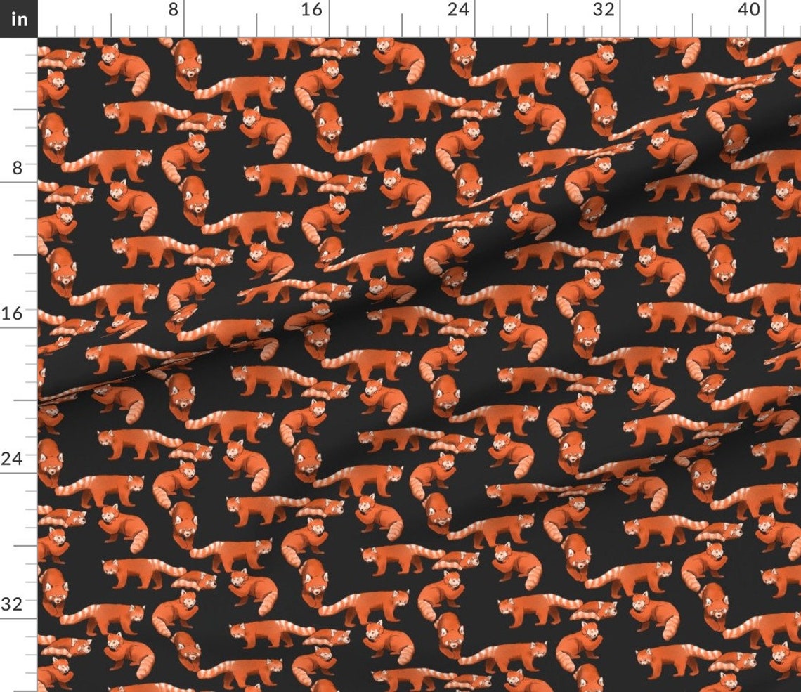 Red Panda Fabric Red Panda on Charcoal by Landpenguin Red | Etsy