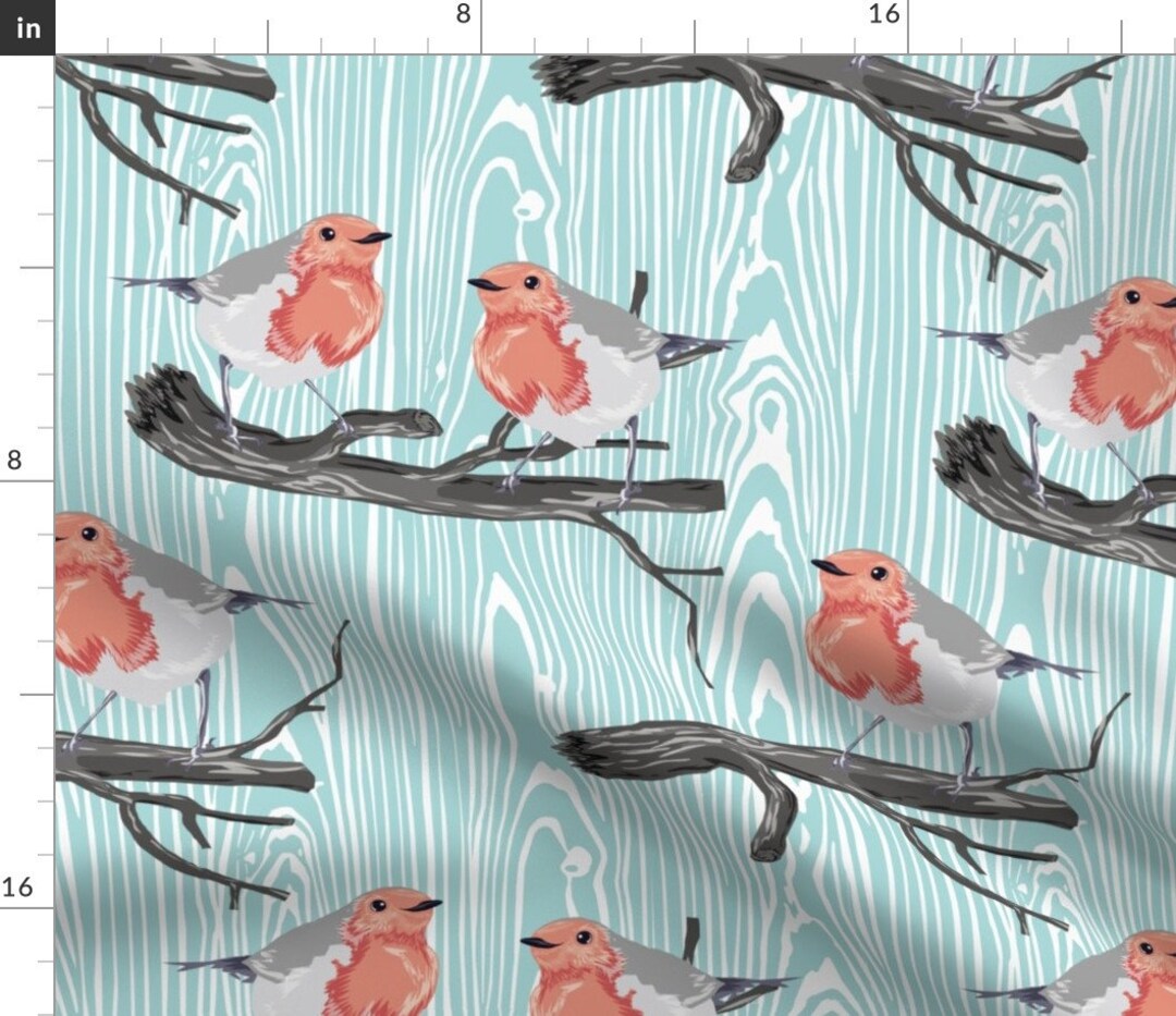 Robin Fabric Little Robins by Abbieuproot Birds Robin Woodgrain Blue ...