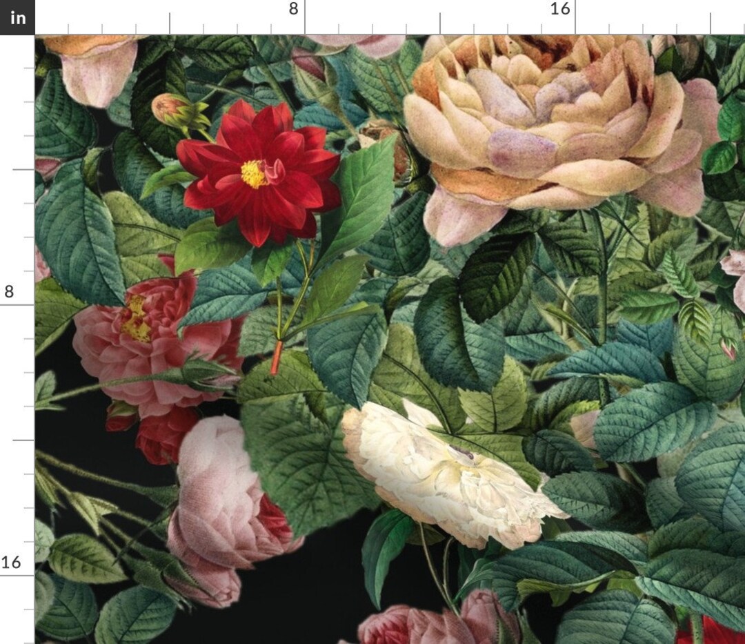 Romantic Roses Fabric Royal Floral by Mischievousdesign Large Scale ...