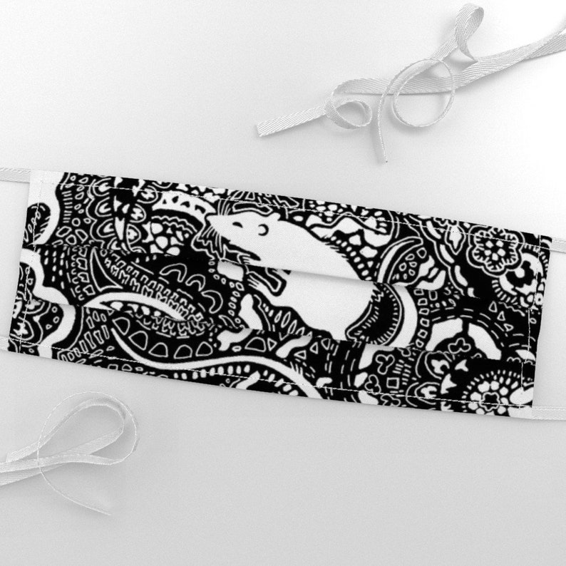 Rat Fabric Paisley Large White Black Year of the Rat Pet - Etsy