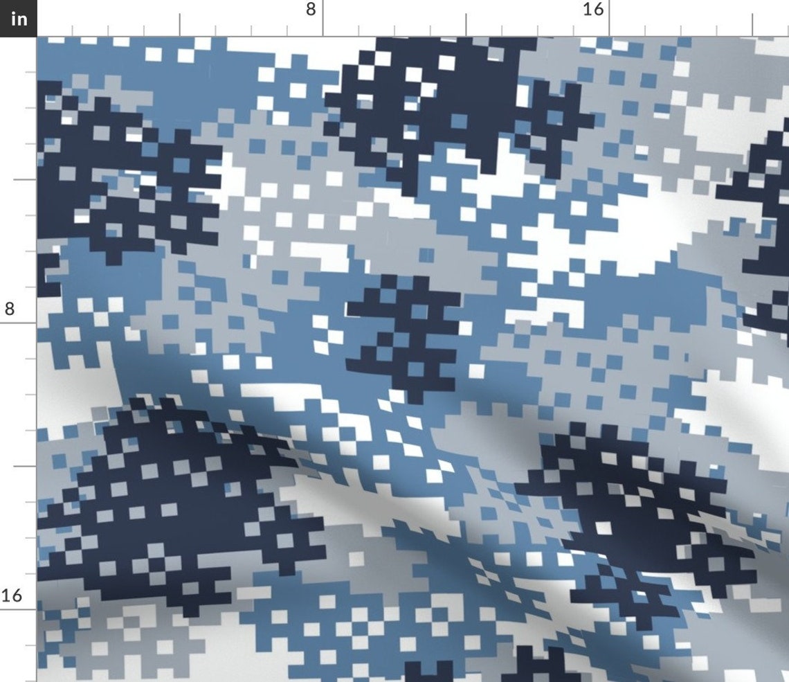 Blue Pixelated Camouflage Fabric Pixel Blue Camouflage | Etsy