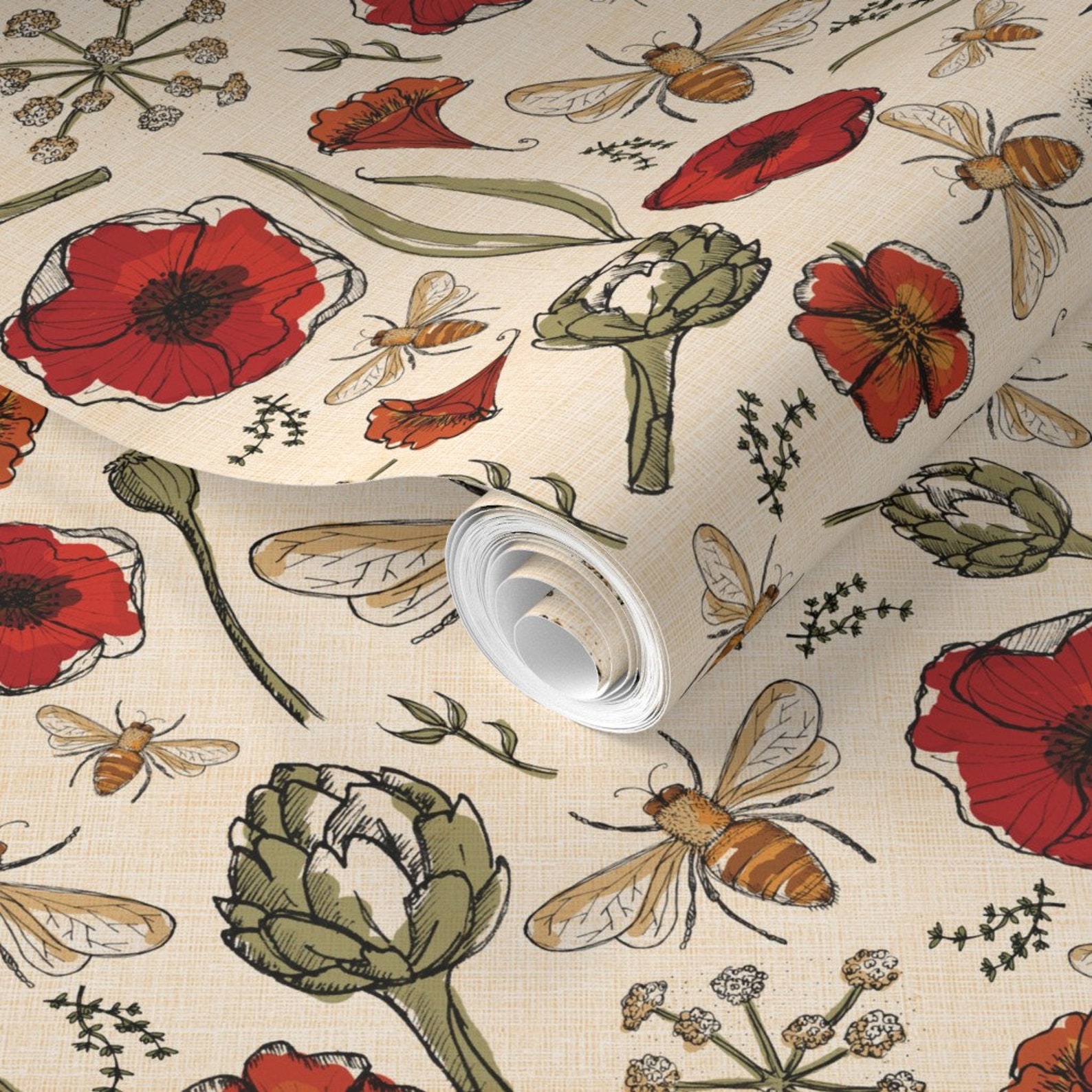 Kitchen Floral Wallpaper the Art of Bee Keeping by - Etsy