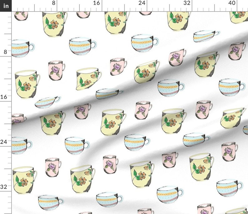 Colorful Tea Cups Fabric 3 Cups Of Tea By Jennifer Rizzo | Etsy