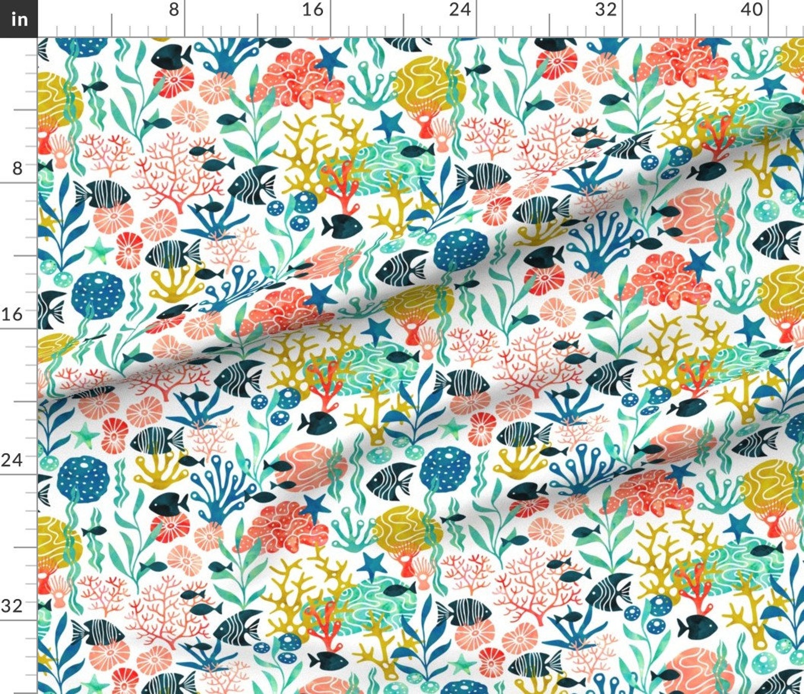 Colorful Ocean Fabric Ocean Plants and Fish in Watercolor by | Etsy