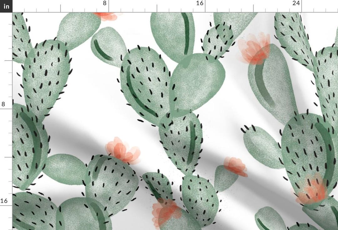 Flowering Cactus Fabric - Green Paddle Cactus Rose Oversized by ...