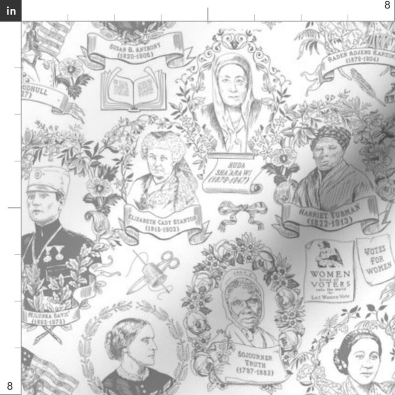 Feminist Fabric Feminist Pioneers Gray Small by Vinpauld - Etsy