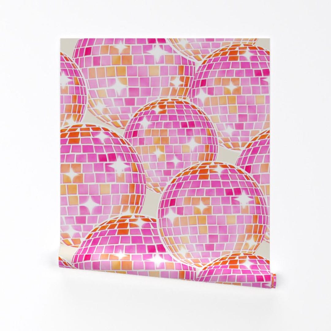 Pink Disco Party Removable Peel and Stick Wallpaper - Pink Orange Dance ...