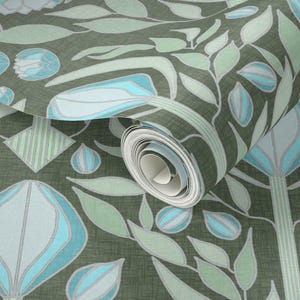 Art Nouveau Wallpaper Art Deco Peonies by Shelli_nelson Damask Sage ...