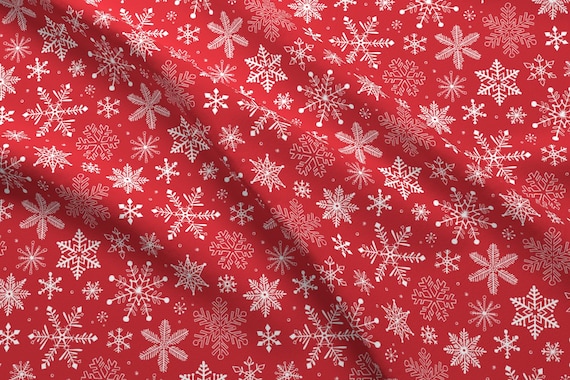 Holidays Fabric Snowflakes Christmas Holiday Red By Caja | Etsy