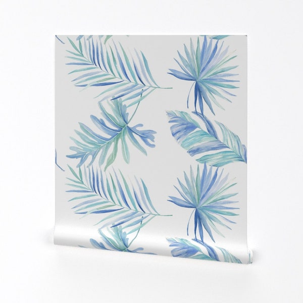 Blue Palm Frond Wallpaper - Etsy