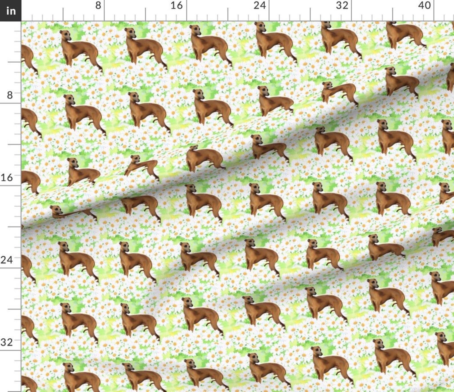 Greyhound Fabric Italian Greyhound and Daisies Fabric by - Etsy
