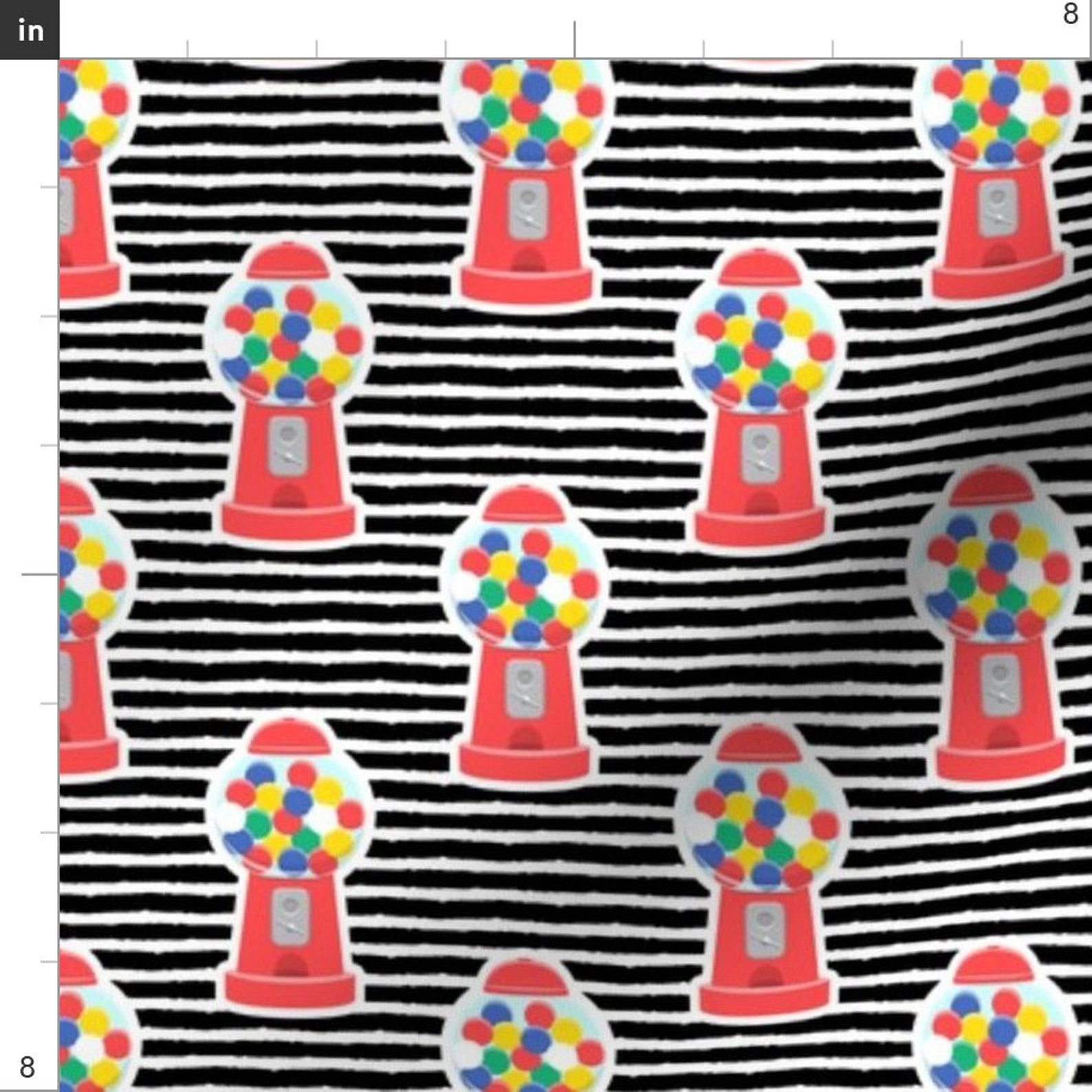 Bubble Gum Fabric Gumball Machine Red on Black Stripes by - Etsy