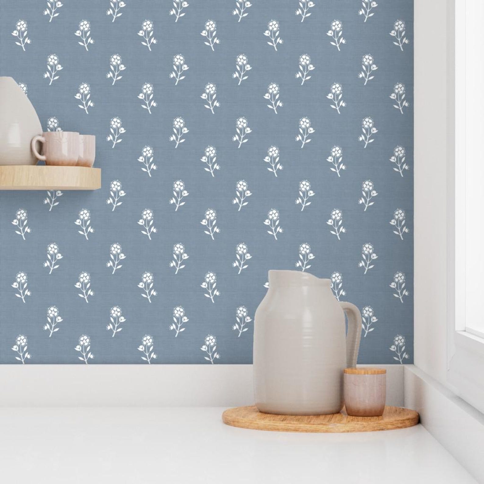 Cottagecore Floral Removable Peel and Stick Wallpaper - Blue Grey ...