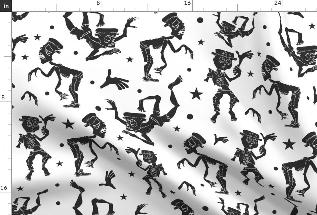 Halloween Fabric - Black and White Dancing Zombies by Oksancia - Spooky ...