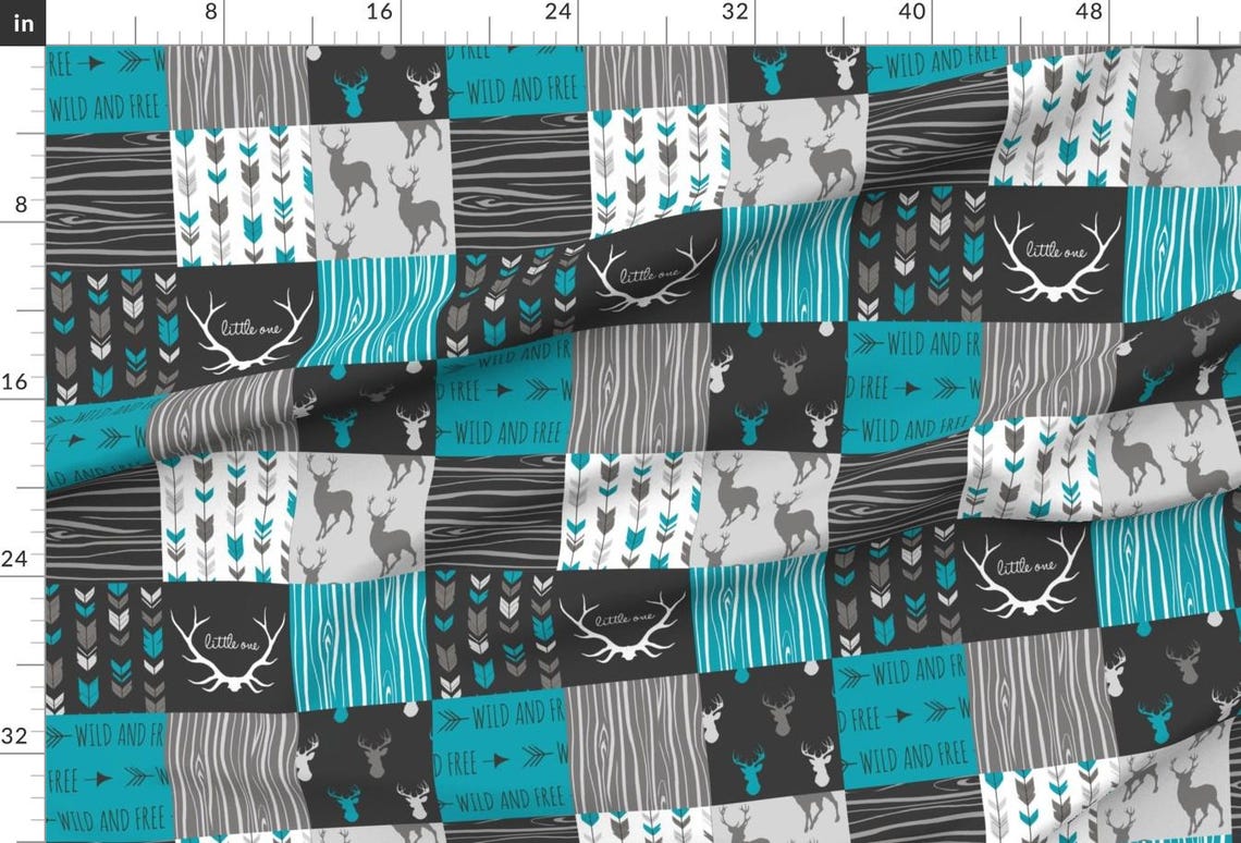 Teal Quilt Fabric - Patchwork Deer - Teal Ironwood - Wholecloth Quilt ...