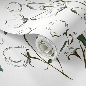 Cotton Wallpaper - Cotton Bolls Sketch by Fat Bird Designs - Farmhouse ...