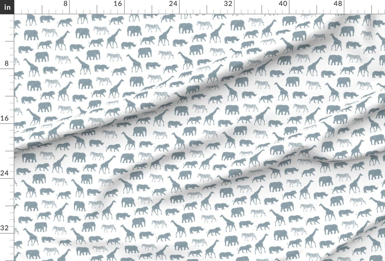 Blue Safari Animals Pattern Fabric - Safari Animals - Dusty Blue by ...