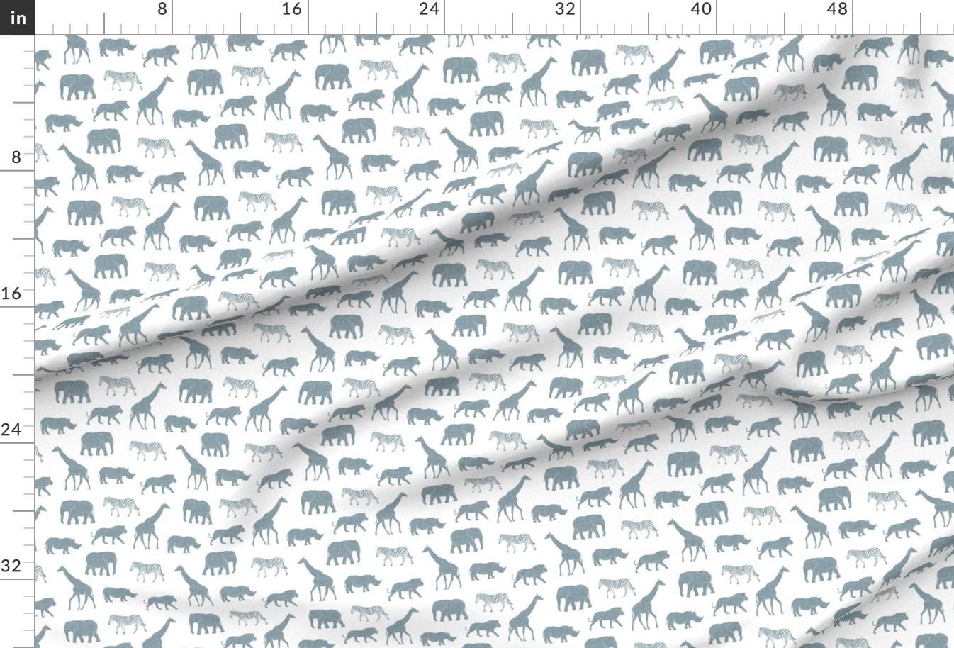 Blue Safari Animals Pattern Fabric - Safari Animals - Dusty Blue by ...