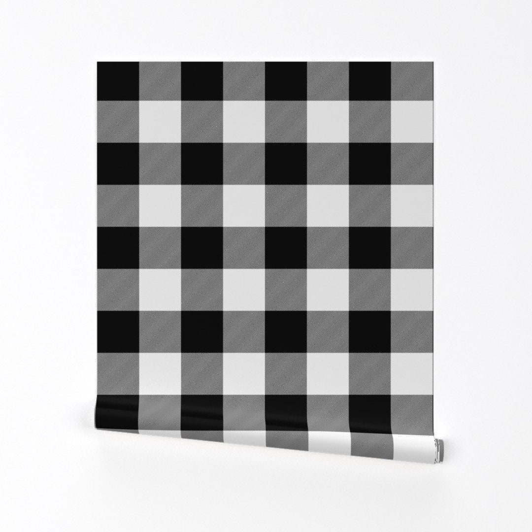 Large Plaid Wallpaper Jumbo Plaid 3 Black Check by - Etsy