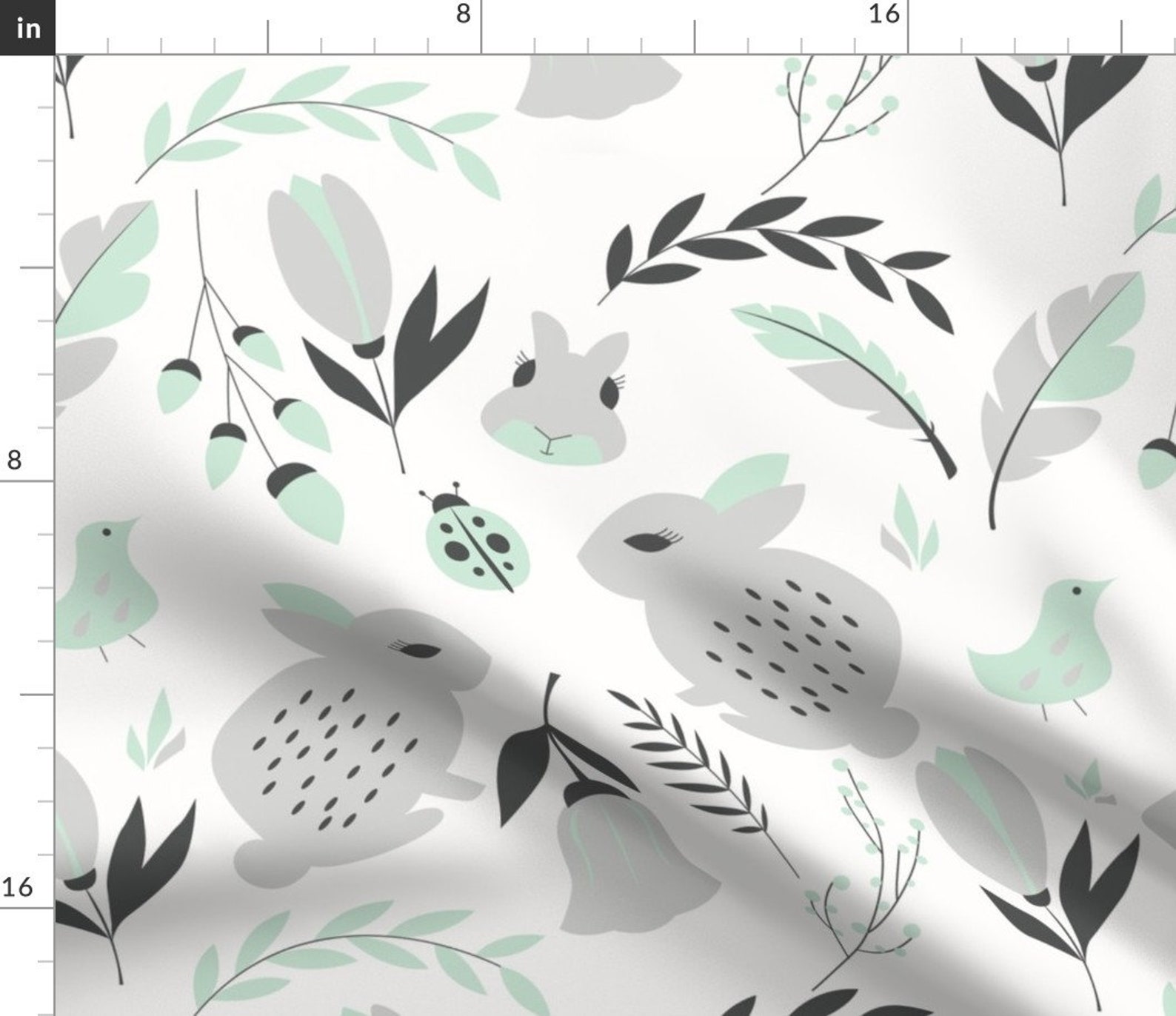 Cute Bunnies Fabric Bunnies and Flowers 002 by Bluelela | Etsy