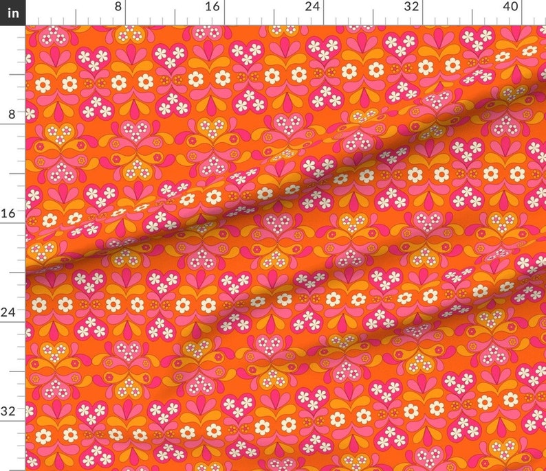 1960s Sweetheart Flower Fabric Paisley Heart Orange by - Etsy