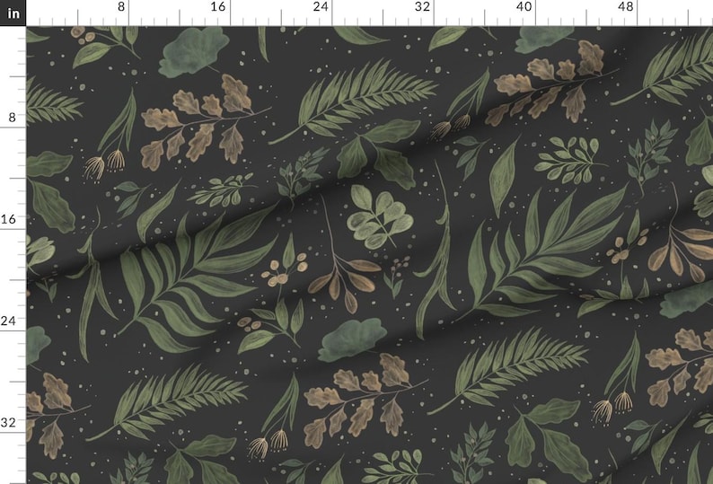 Moody Botanical Upholstery Fabric- Dark Botanical Leaves by ...