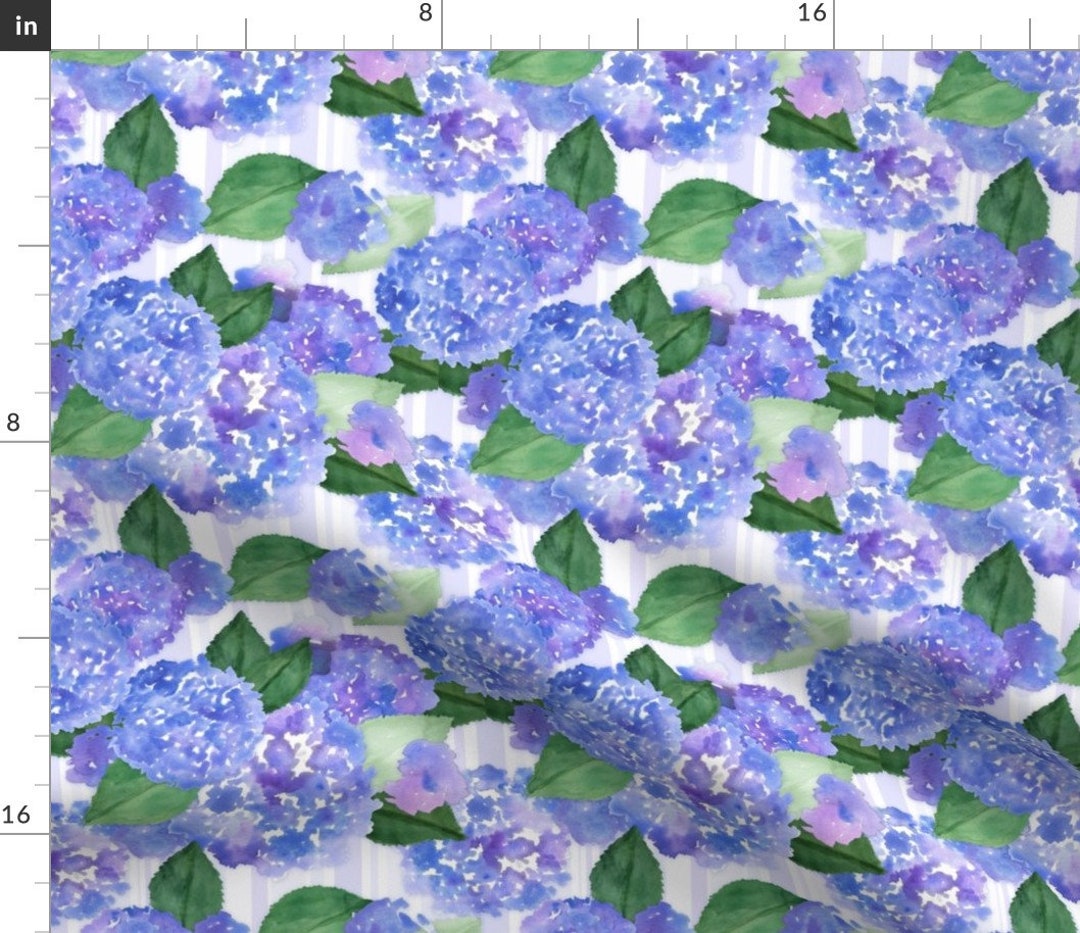Blue Hydrangeas Fabric Watercolor Violet Floral Botanical - Etsy