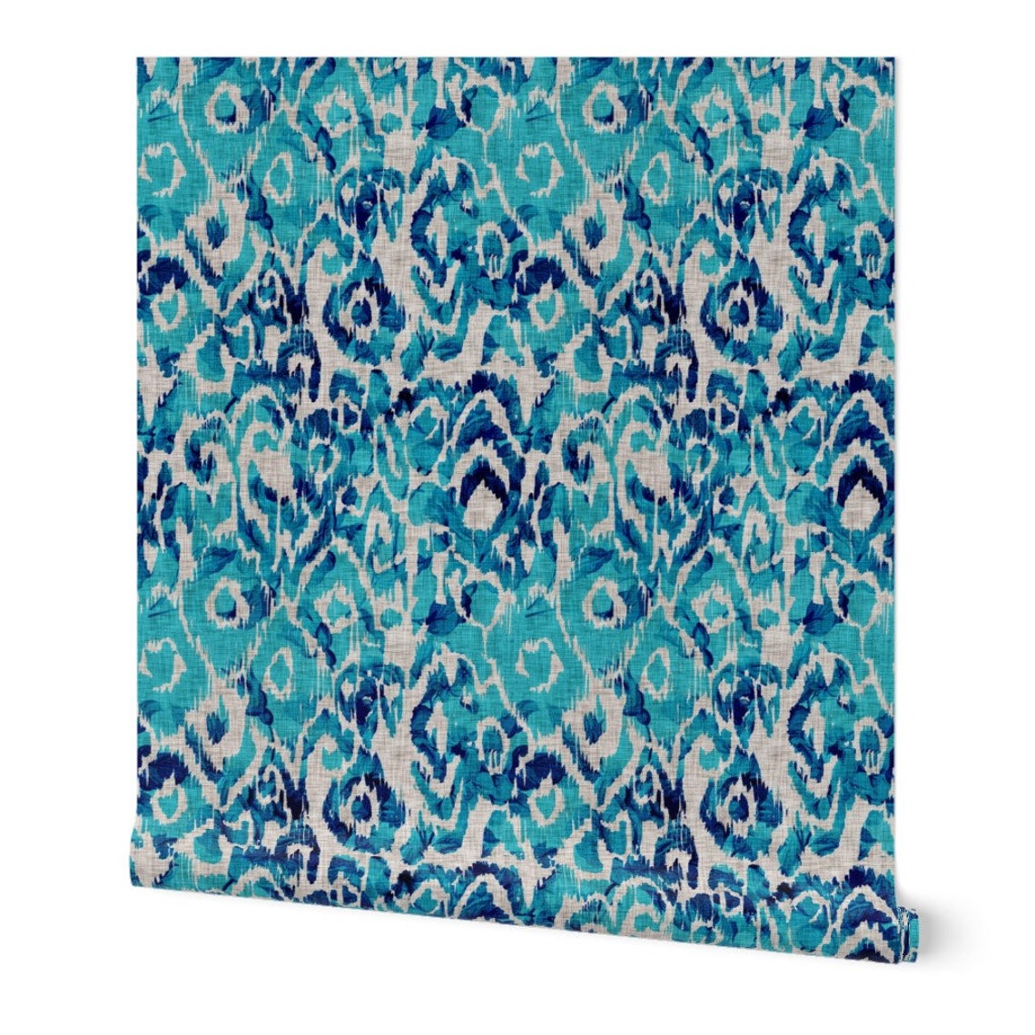 Ikat Wallpaper Ikat Peacock Blue by Nouveau Bohemian Ikat - Etsy