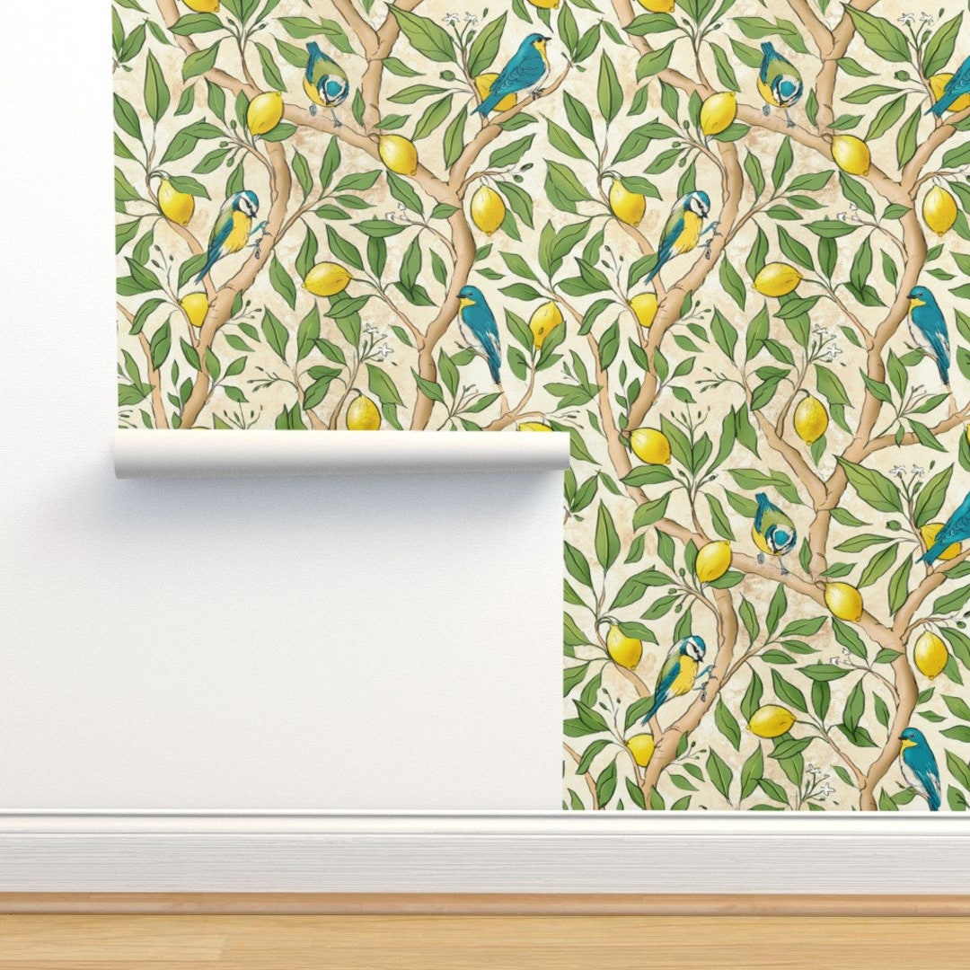 Nature Wallpaper Birds and Lemons by Chiaradesignstudio - Etsy