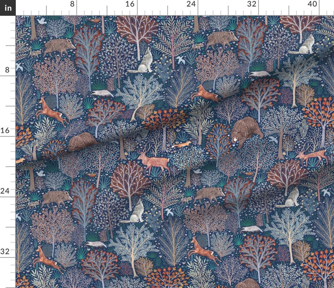 Woodland Animals Forest Fabric Forest Animals on Blue - Etsy