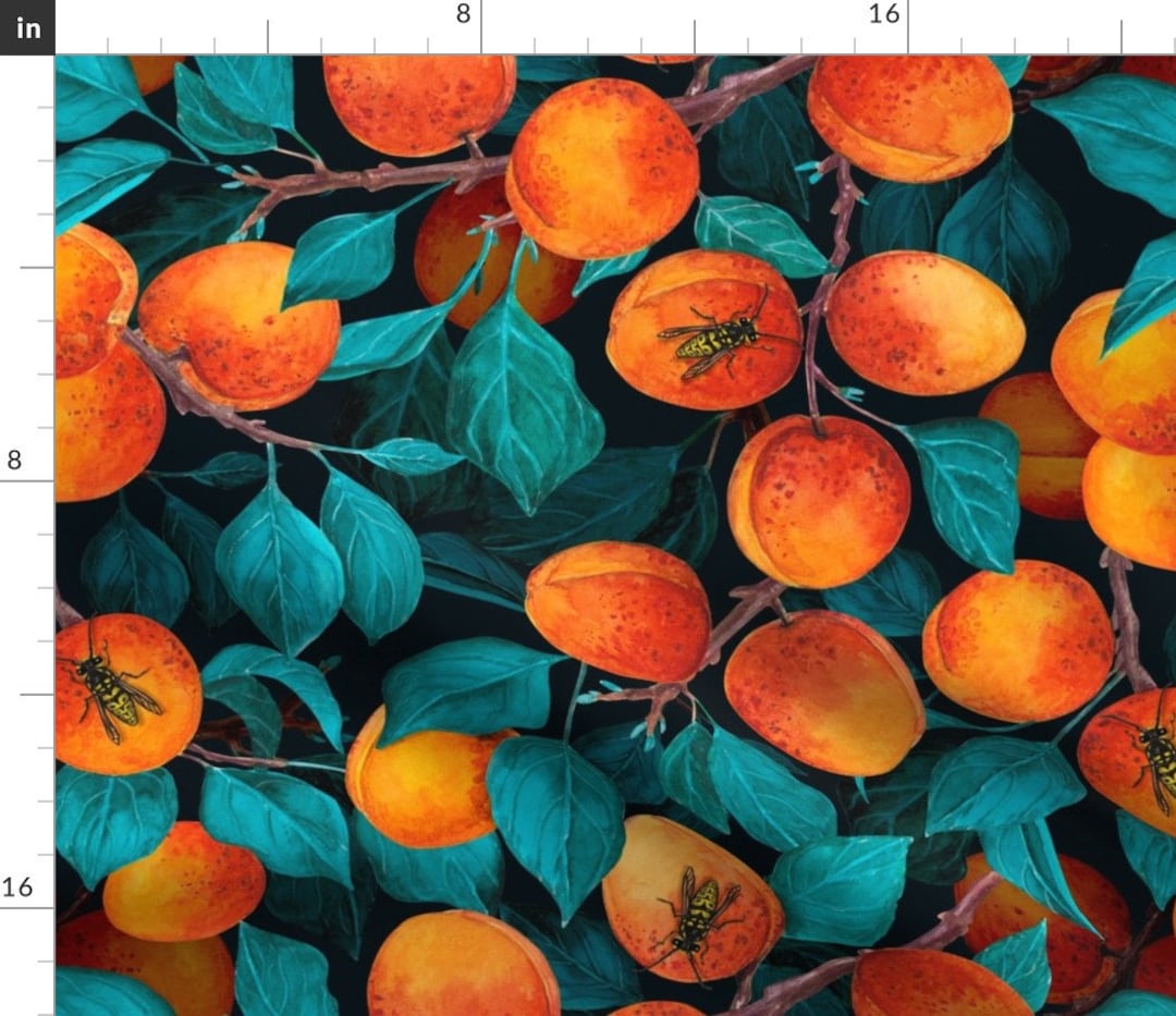 Apricot Fabric Apricot Garden on Dark Blue by Katerina - Etsy