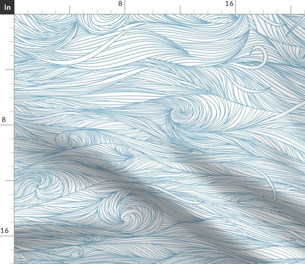 Blue Waves Sketch Fabric Waves by Innaogando Blue Ocean - Etsy