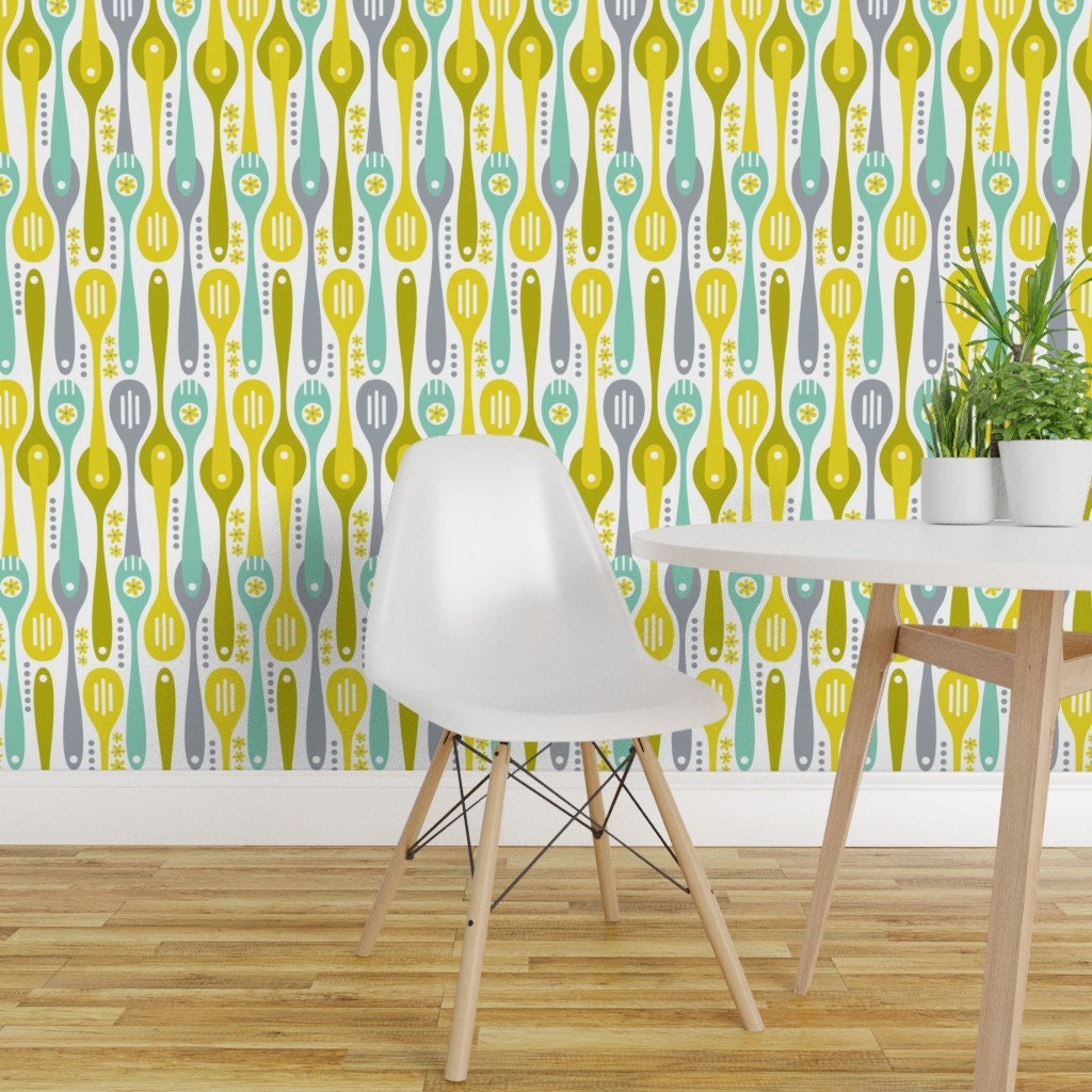 Spoons Wallpaper - Kitchenette - Yellow Spoon by Heatherdutton - Spoons ...