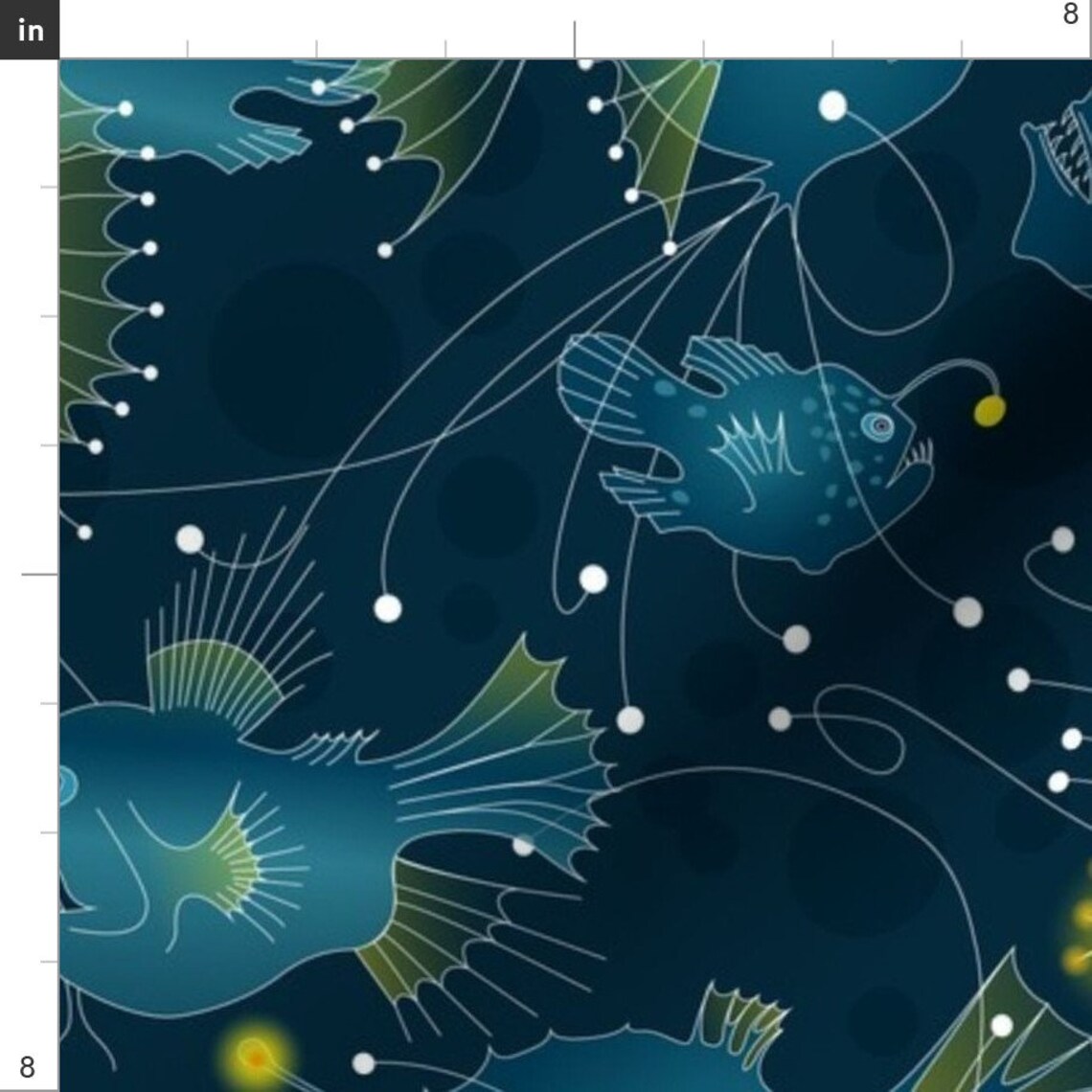 Angler Fabric Glow in the Deep by Michaelakobyakov Blue | Etsy